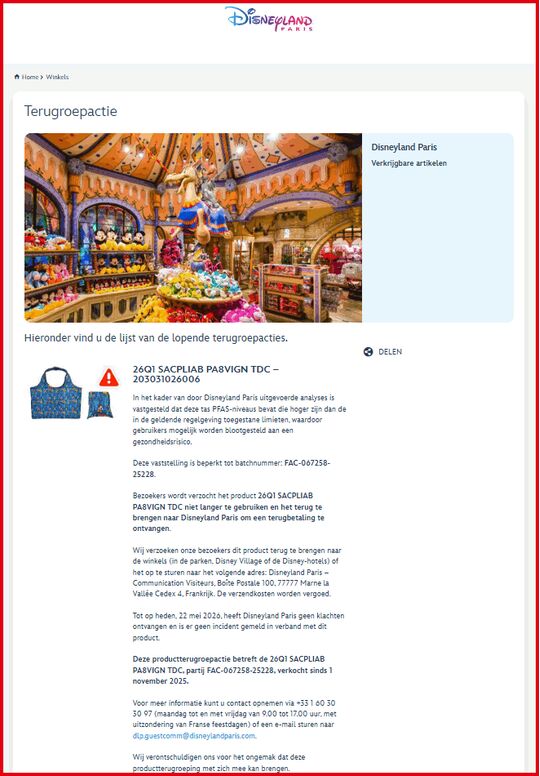 Disney roept populair accessoire terug vanwege PFAS-stoffen